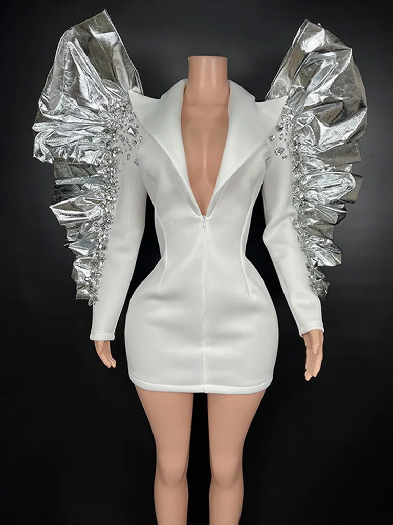 Silver Wing Blazer Dress in White – Dollhouse Dress Rentals